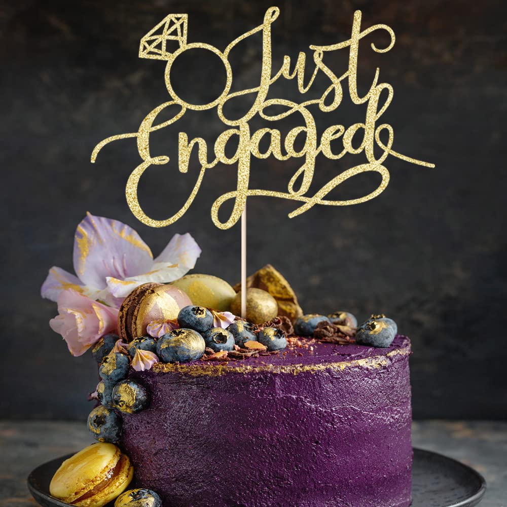 Sodasos Just Engaged Cake Topper for Engagement Party Decorations, Engaged Ring Sign,We're Engaged Cake Toppers (gold)
