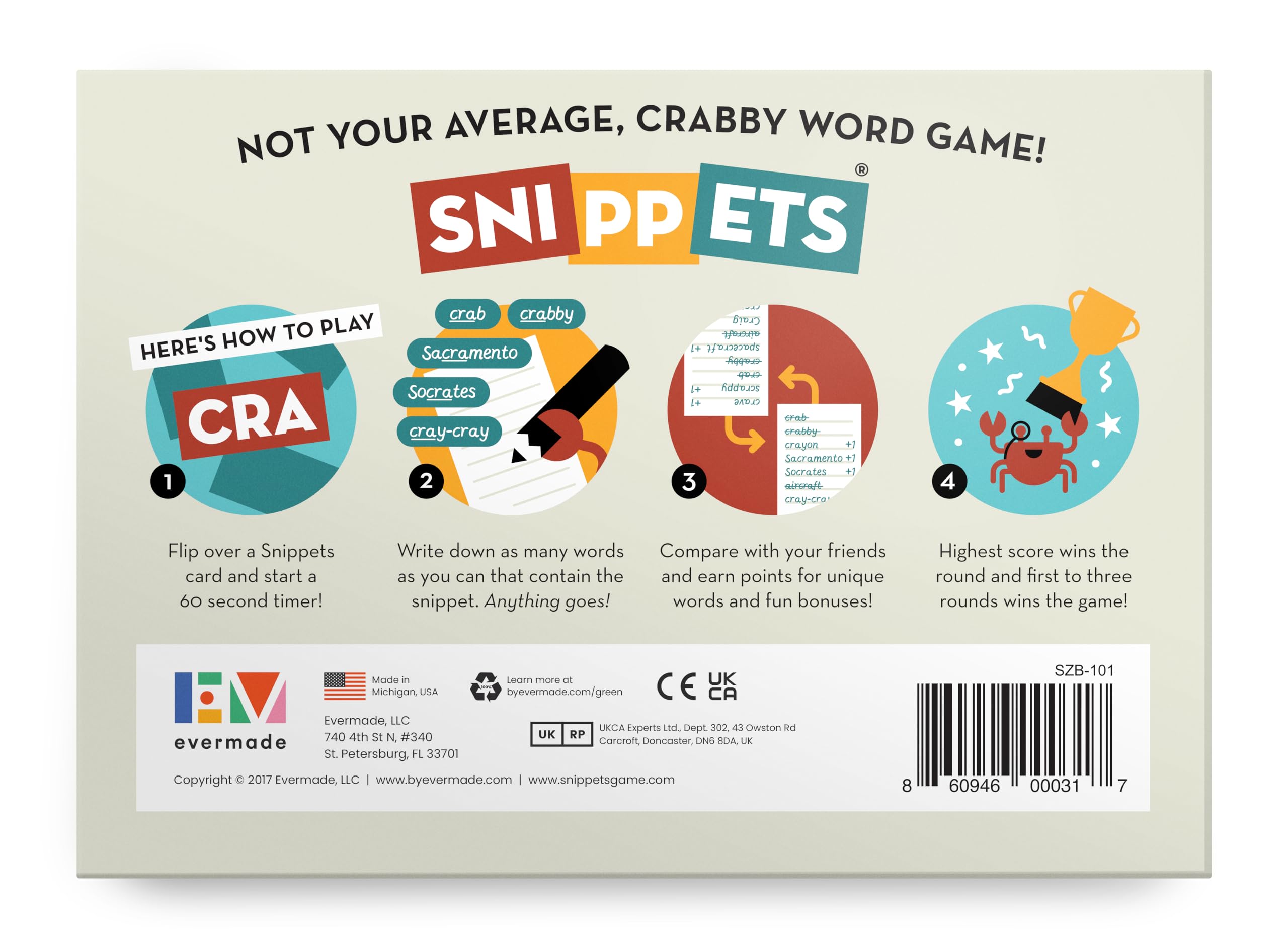 Evermade Snippets - The Fast Paced, Anything Goes Word Game | Award-Winning Family Board Game | Mensa-Recommended with a Unique Anything Goes Rule | Ages 10 and Up
