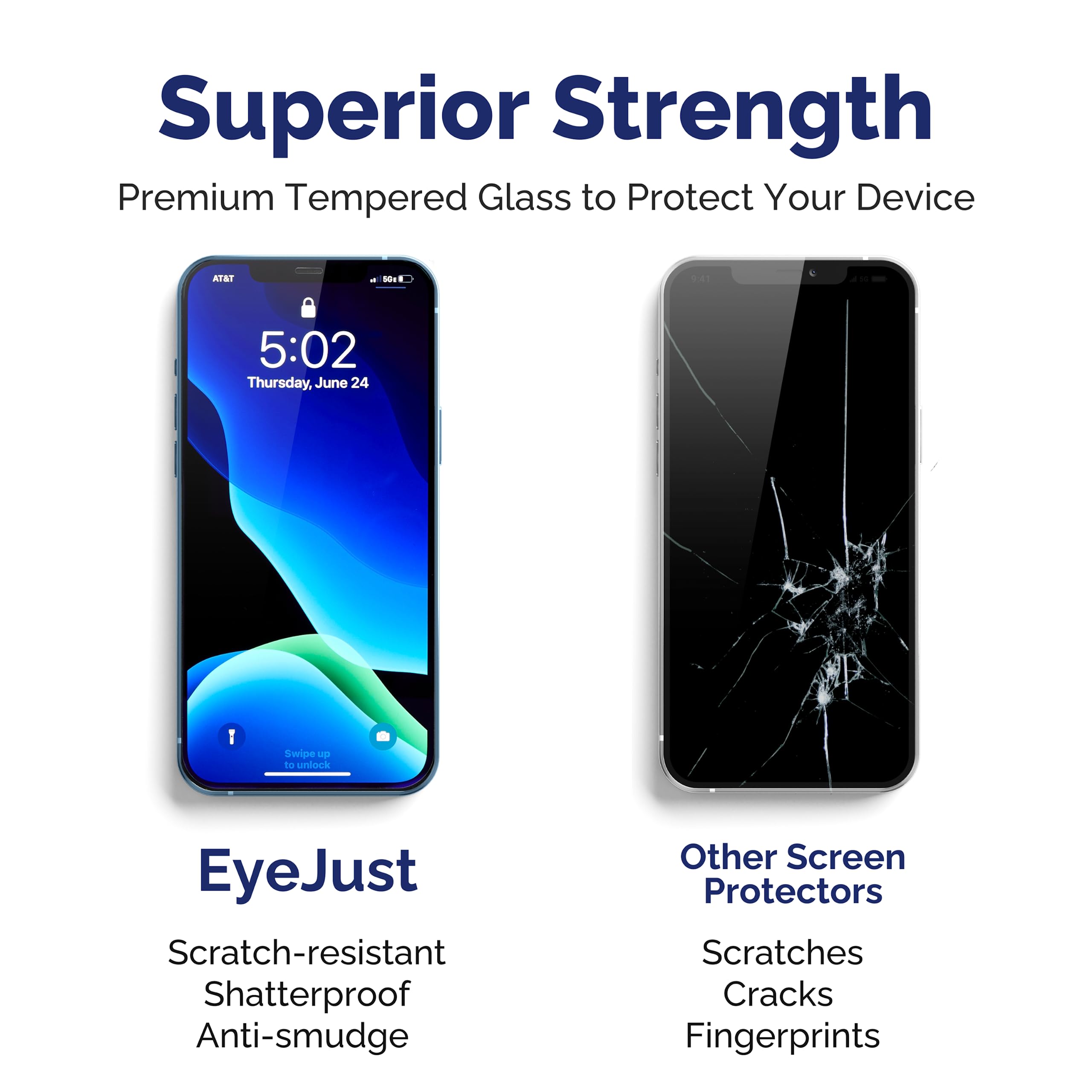 EyeJust Blue Light Blocking Screen Protector, Compatible with iPhone X/XS/11 Pro, Anti-UV Eye Protection, Relieve Eye Strain, Premium Full Screen Coverage