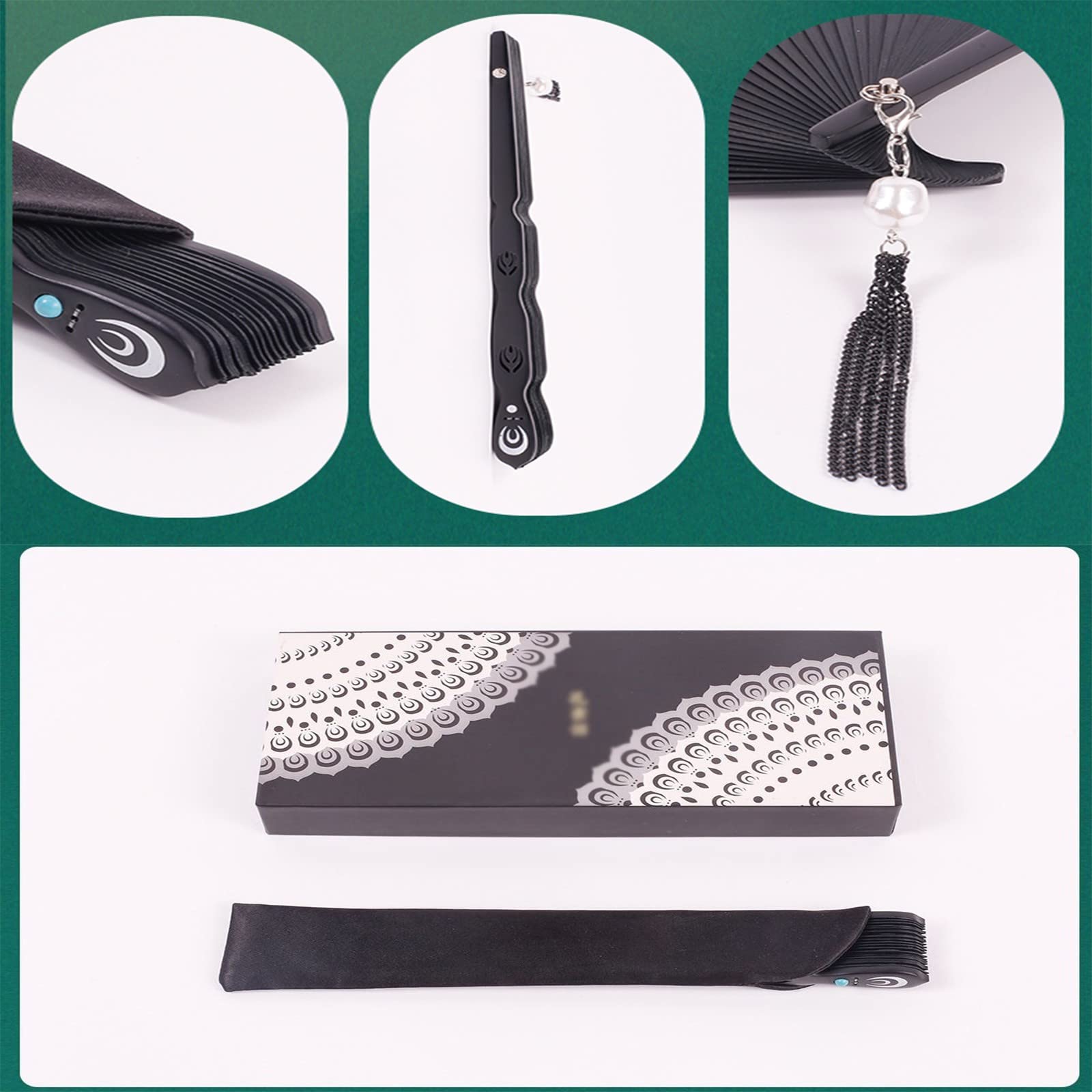 ERTUO Bamboo folding fan black hollow retro Hanfu cheongsam fan summer portable cooling fan