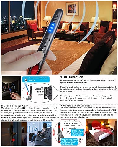 Hidden Camera Detector,Anti-spy Wireless WiFi Camera Scanner Hidden Camera Lens Finder + Door Open & Luggage Movement Alarm,3 Modes, 40 Hours Working Time
