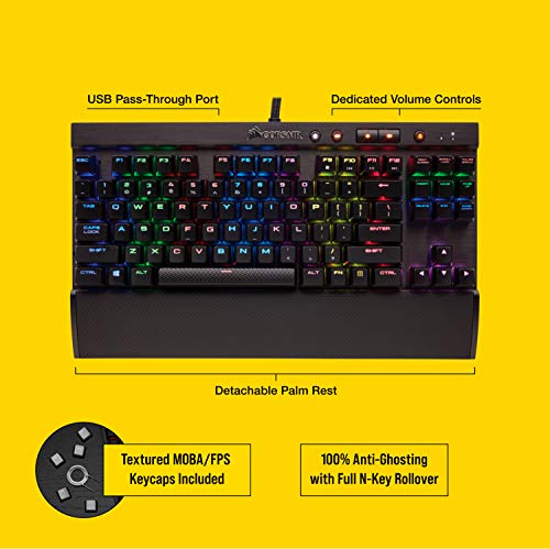 Corsair K65 LUX RGB Compact Mechanical Keyboard - USB Passthrough & Media Controls - Linear & Quiet - Cherry MX Red - RGB LED Backlit