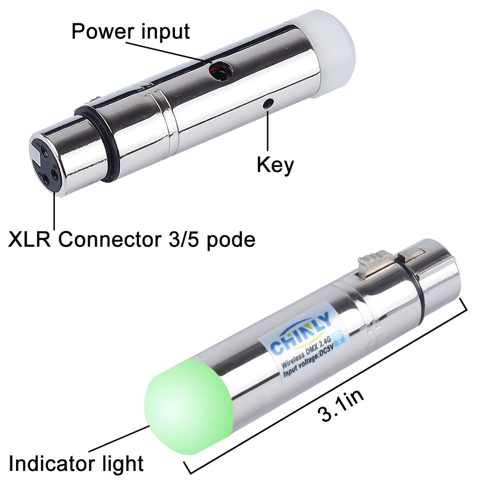 DMX Wireless, CHINLY 8pcs 2.4G DMX 512 1 Male Transmitter & 7 Female Receivers Short version for Stage PAR Party Light