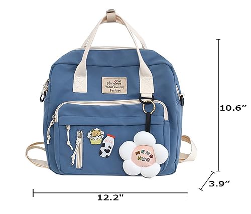 MUSICARD Girls Kawaii Backpack with Cute Pins and Pendant, Japanese Schoolbag Aesthetic Rucksack with Accessories for Teens