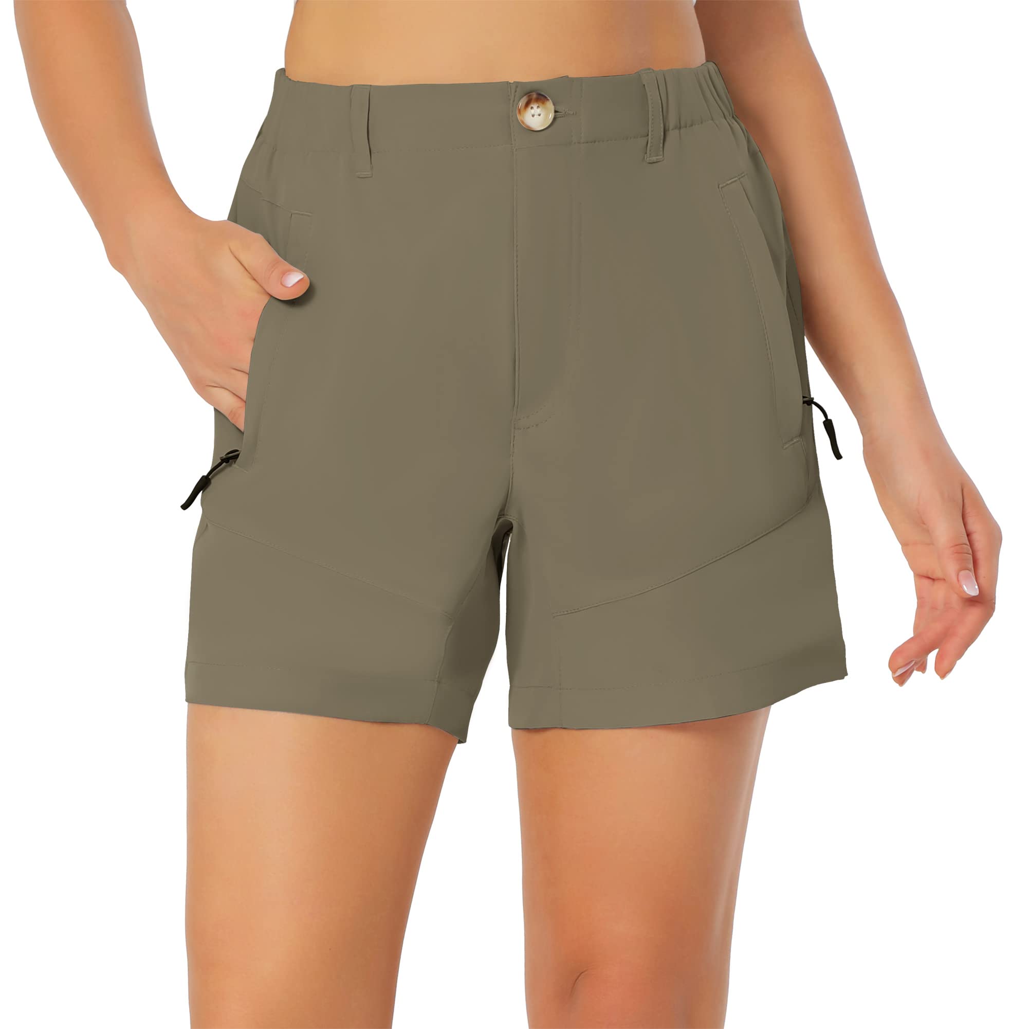 Evioset Womens 5 Inch Hiking Shorts Quick Dry Water Resistant Stretch Athletic Golf Shorts with Zipper Pockets Dark Green L