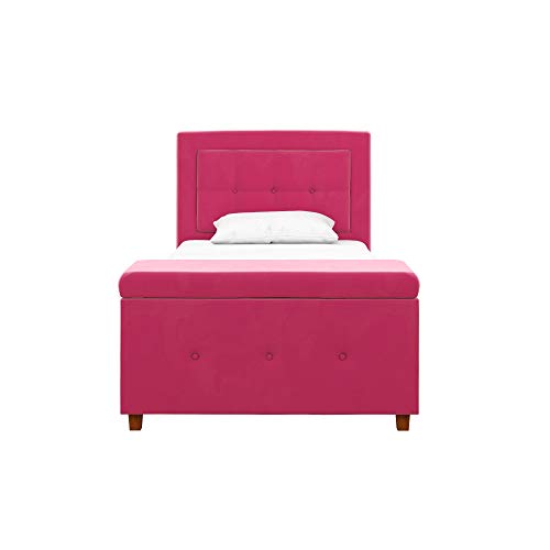 DHP Davina Upholstered Bed with Storage Chest for Kids, Twin Size, Pink Velvet