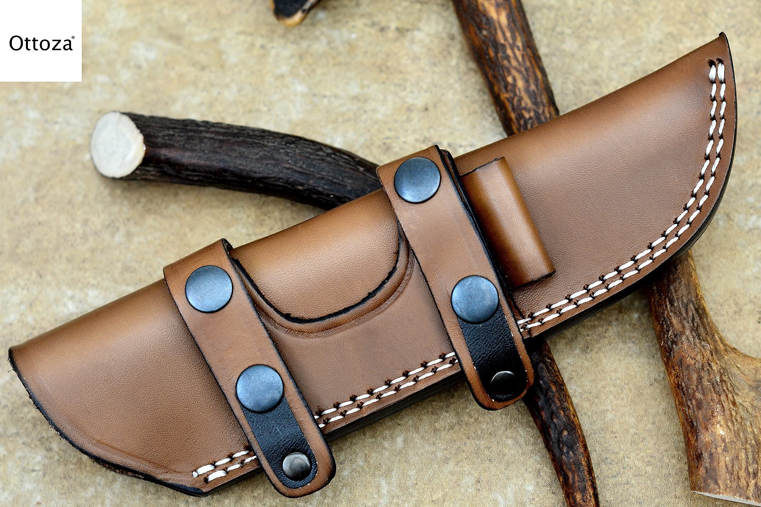 Ottoza TOP GRAIN Leather Knife Sheaths for Fixed Blade Knives, LEFT HAND Leather Knife Sheath for Belt, Leather Knife Holster Belt Knife Holder, Horizontal Knife Sheath for Belt No:102