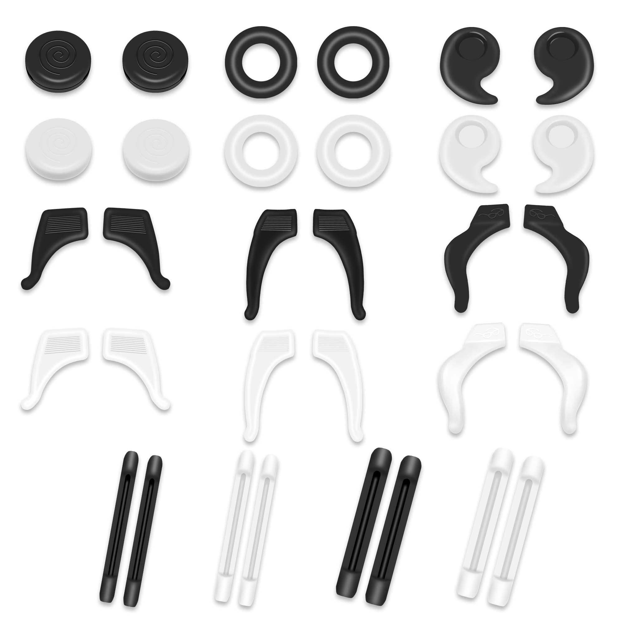 Glasses Ear Grip Eyeglass Ear Cushion Ear Hooks for Glasses Behind The Ear Keep Glasses from Slipping Temple Tips Sleeve Retainer Silicone Anti-Slip Holder Black and White (8 Types)