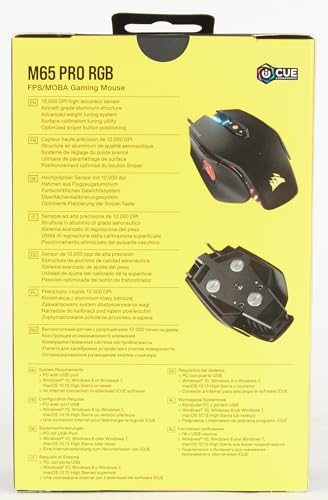 Corsair M65 PRO RGB Optical FPS Gaming Mouse (12000 DPI Optical Sensor, Adjustable Weights, 8 Programmable Buttons, 3-Zone RGB Multi-Colour Backlighting, Xbox One Compatible) - Black