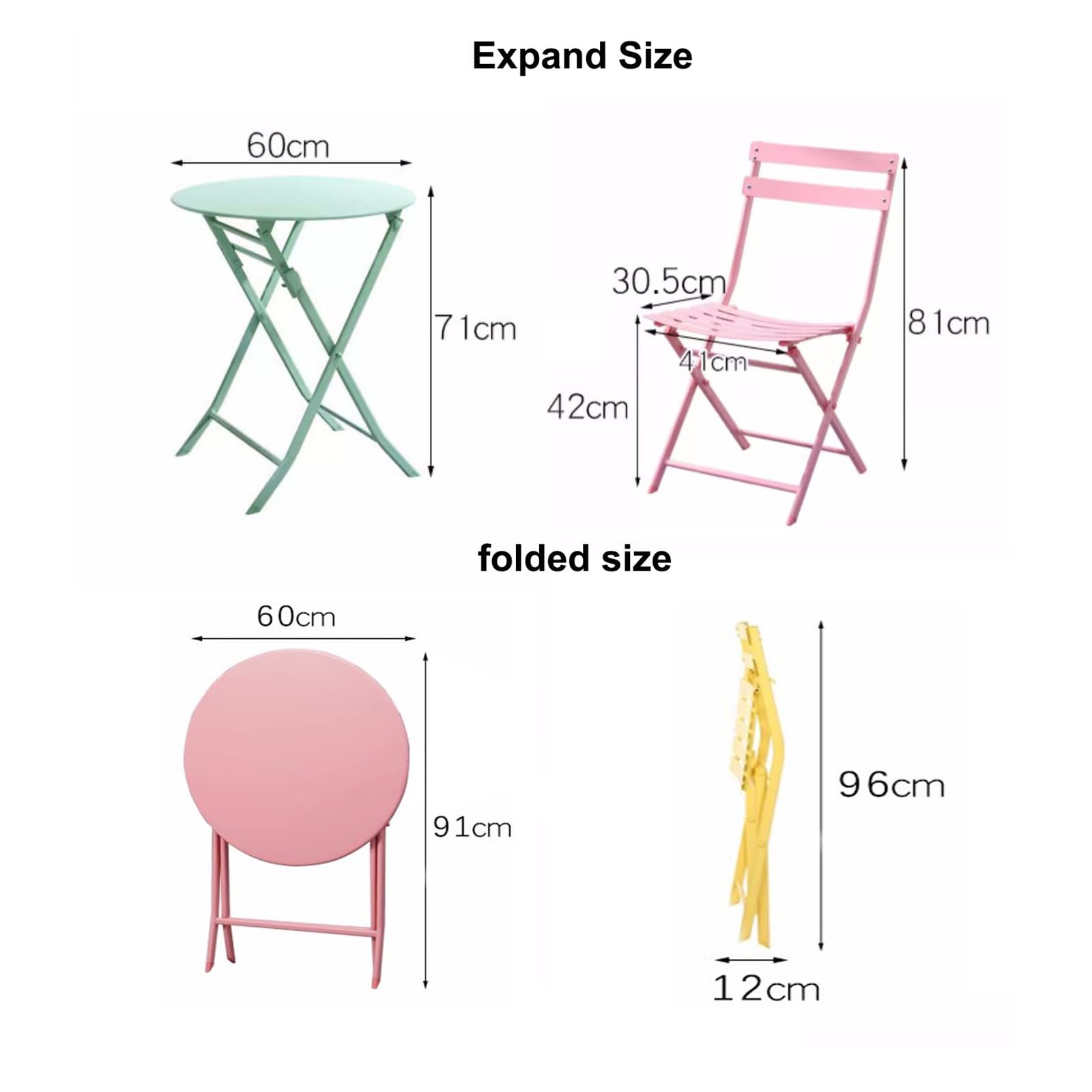 JHKZUDG 3-Piece Folding Patio Bistro Set,Foldable Outdoor Patio Furniture Sets,with Folding Table and Folding Two Chairs, for Garden, Backyard, Pool, Lawn, Porch, Balcony,Pink