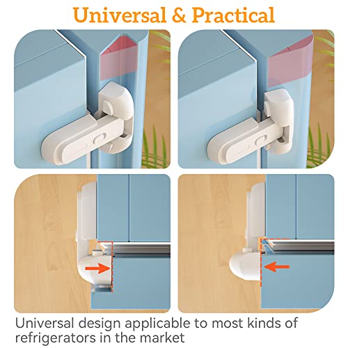SAFELON 2 Pcs Baby Safety Fridge lock, Child Proof Refrigerator Freezer Door Lock, Protect Refrigerators With Damaged Sealing Strips ( White )