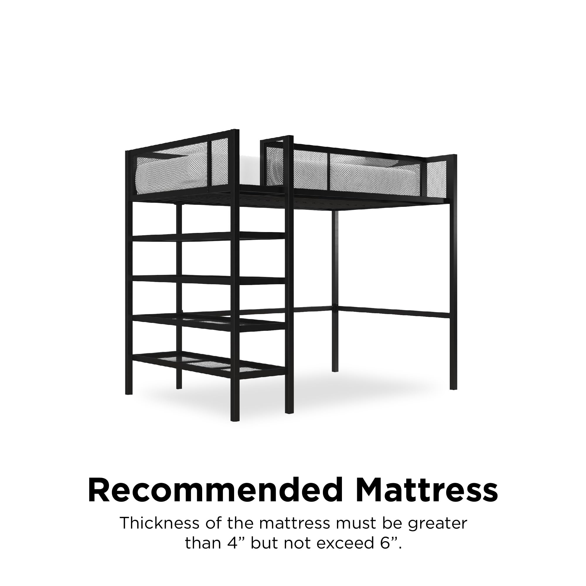 DHP Tiffany Metal Storage Bookcase, Twin Bunk Bed, Silver Loft
