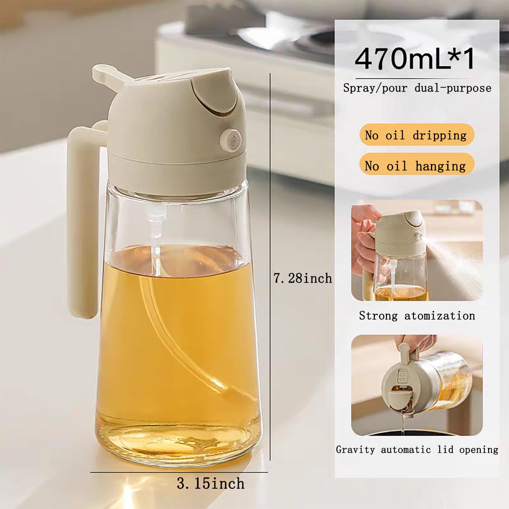 GLBEAR 16oz Olive Oil Dispenser, 2 in 1 Oil Sprayer for Cooking,470ml spray bottles,oil dispenser for kitchen,Salad,BBQ