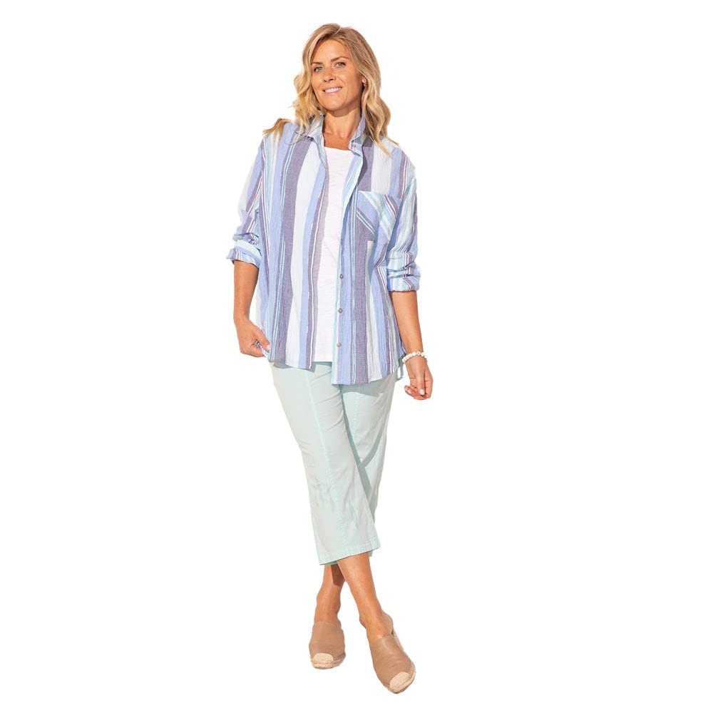 Escape by Habitat Sand Dunes Striped Boyfriend Shirt - 39211 (X-Large, Breeze)