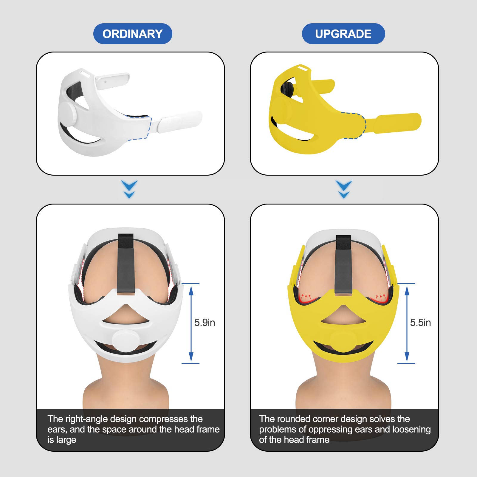 Eyglo Adjustable Elite Head Strap for Oculus Quest 2 Head Strap Pad Reduce Head Pressure, Comfortable Oculus Quest 2 Accessories (K6 Yellow)