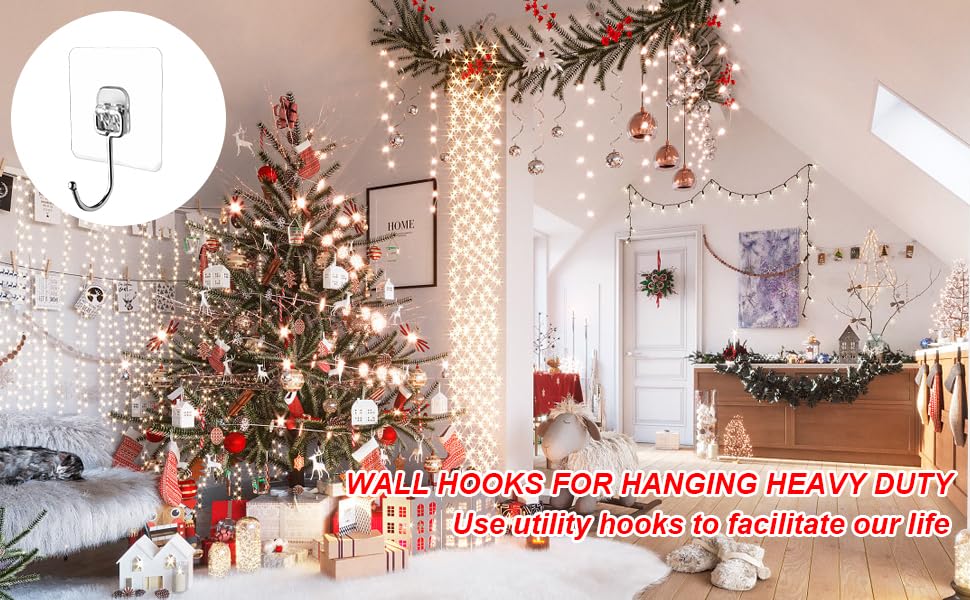 Large Hooks for Hanging Heavy-Duty 30Ib(Max) 8Packs, Wall Hangers Without Nails Self-Adhesive Traceless Clear and Removable, Waterproof and Rustproof Multiple Uses for Bathroom Kitchen Home