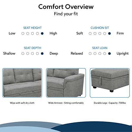 Naomi Home Laura Sectional Sleeper Sofa with Pull Out Bed, Reversible Sleeper Sectional Sofa Bed, Best Sleeper Sofa Couch with 168L Storage, L-Shape Pull Out Couch Bed Sleeper Sofa β Air Leather/Gray