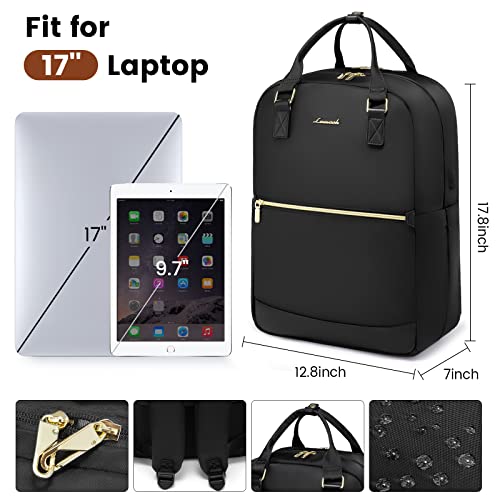 LOVEVOOK Laptop Backpack for Women, 17 inch Travel Bag with USB Port, Large Capacity Professor Work backpack purse, Fashion Computer Nurse Business Hiking Weekend Daypack, Black