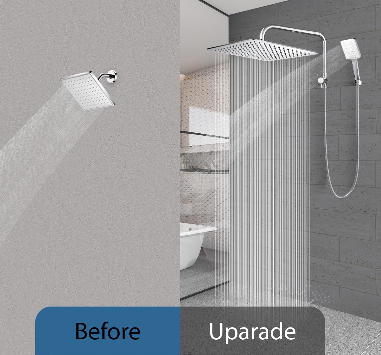 HOMVIVA® All Solid Metal 3-Way Shower Arm Diverter Valve with 16 Inch Shower Head Extension Arm And High Rise Extender for Handheld and Fixed Shower Head, G1/2 Universal with Flange,Brushed Nickel