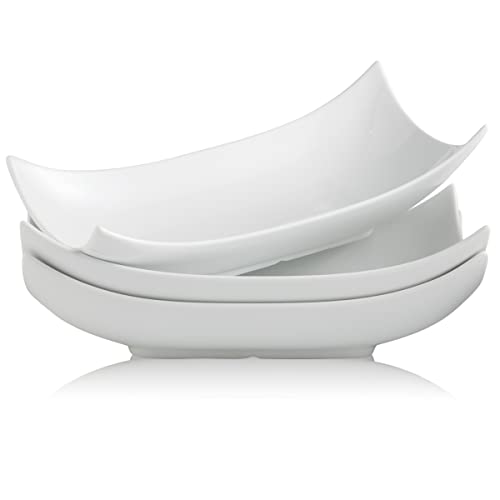 Gomakren Serving Platters Serving Bowls Set Porcelain Serving Dishes For Entertaining Special Curved Deep Large Christmas Dishes Serving Tray Platter Plate Gifts Set of 3 Decorative Dish White 12 Inch