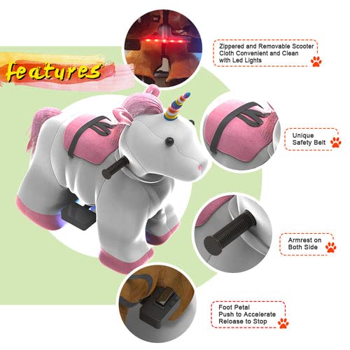 HOVER HEART Electric Animal Ride On Toy, 6V Powered Unicorn Ride-on with Wheels, Led Lights, Safety Belt, A Great Gift Choice for Kid