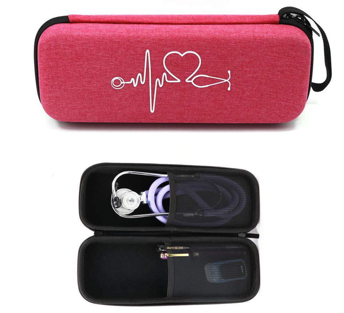 Stethoscope Carrying Case, Mesh Pocket for Nurse Accessories (Rose red)