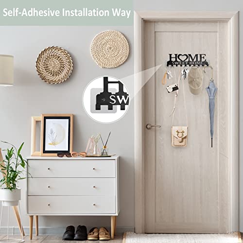 RELBRO Key Holder Wall Mounted, Black Metal Key Holder for Wall Decorative Home Key Rack Hooks Key Hanger with 10 Hooks for Entryway Doorway Hallway Office 2 Installation Ways 10.27'' x 3.62''