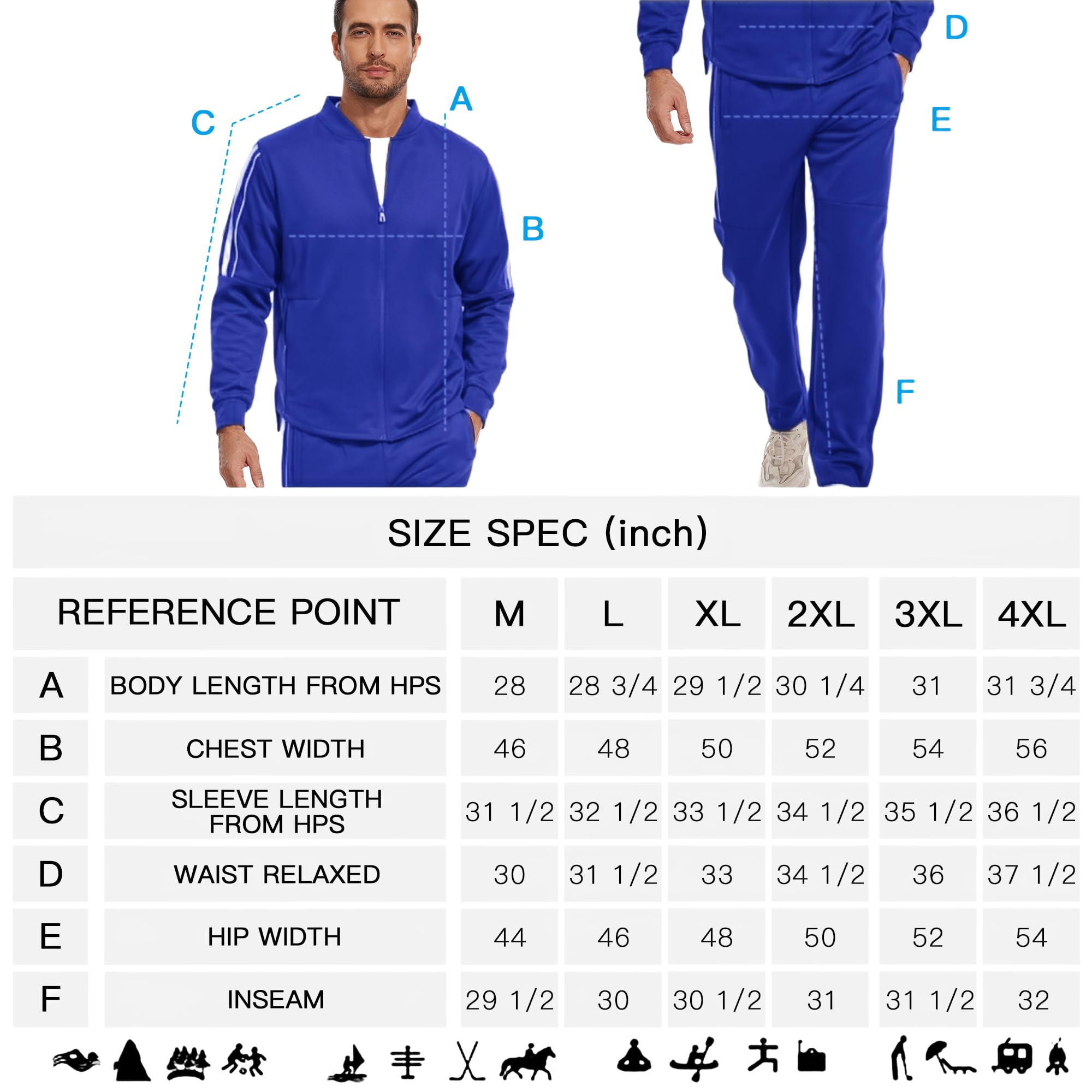 Eylhot Men's Tracksutis 2 Piece Full Zip Casual Polo Sweatsuits Athletic Running Jogging Suits Set with Zipper Pockets(Blue,XXL)