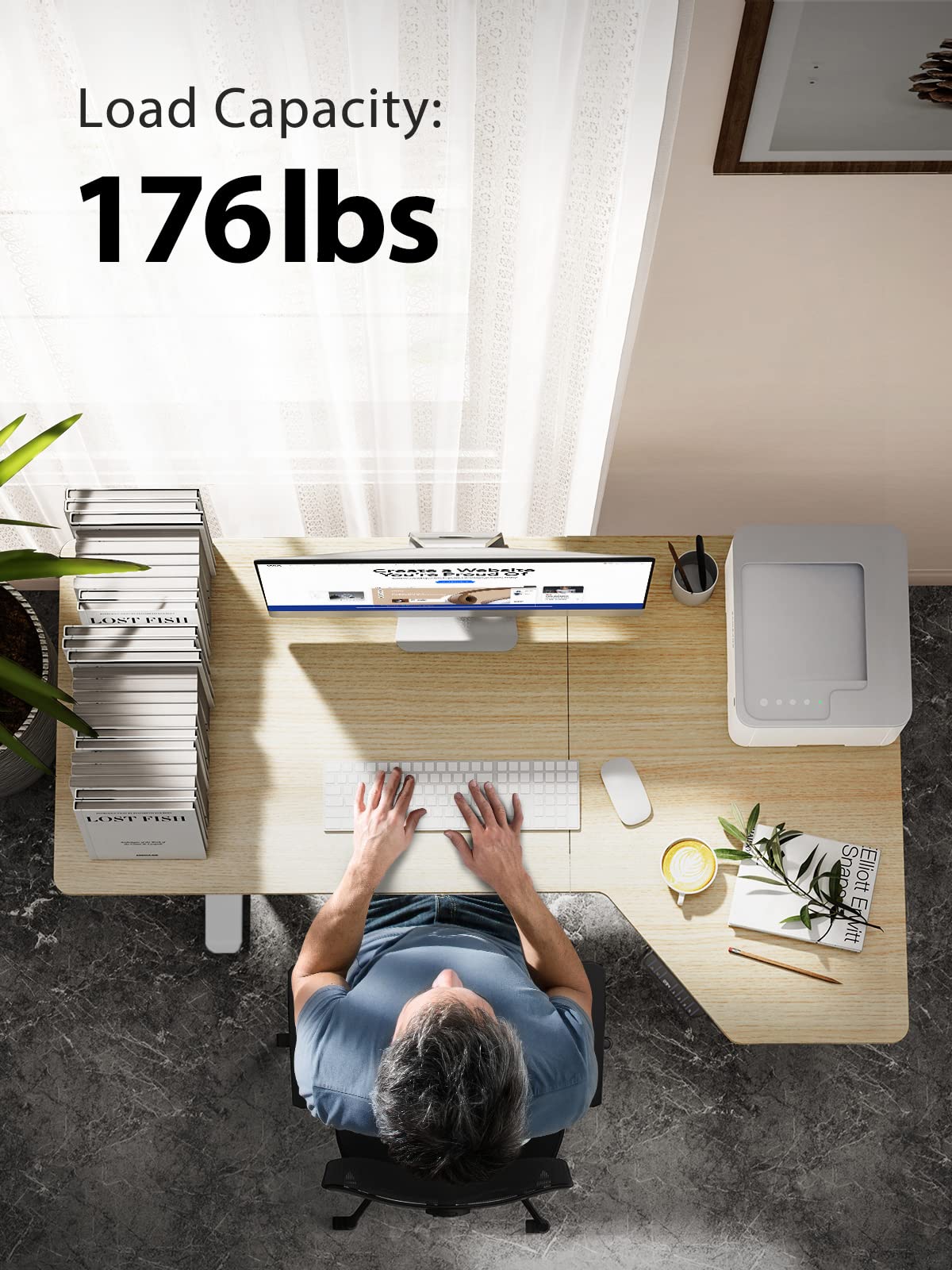 Totnz Electric Standing Desk, Height Adjustable Sit Stand up Desk, L-Shaped Memory Home Office Desk with Hook, 55 x 34 inch