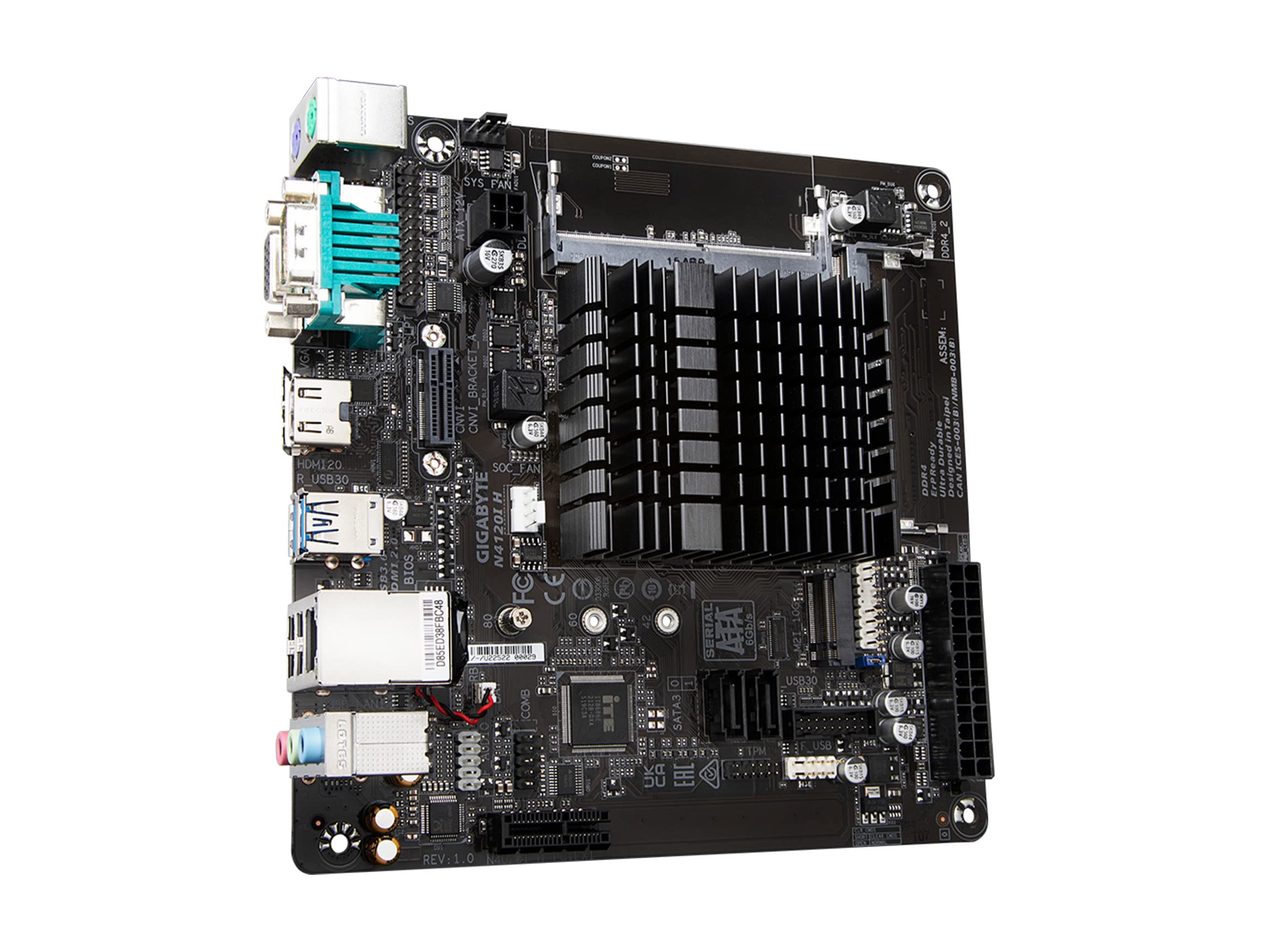 GIGABYTE N4120I H (SoC/Intel/ N4120/ Mini-ITX/DDR4/ Single M.2/ PCIe 2.0/ 2X USB 3.2 Gen1 Type-C/ 2X USB 2.0/ 1GbE LAN/Motherboard)