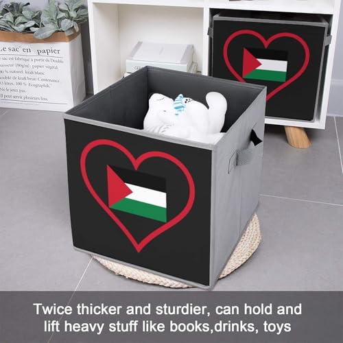 I Love Palestine Red-Heart Fashion Storage Bins Foldable Organizer Cubes 10.6" Collapsible Box Home Ofice Supplies 2PCS