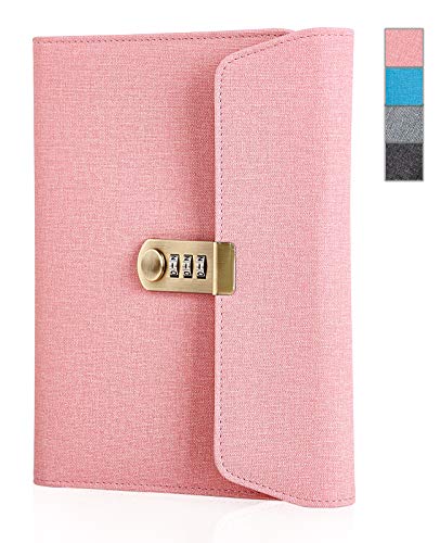 JoyNote Journal with Lock for Women, 2-in-1 Lock Journal with Combination Digital Password, Locking Diary Journal Notebook with 4 Card Slots, Pen Holder, 95 Sheets/190 Pages A5 Papers, Pink