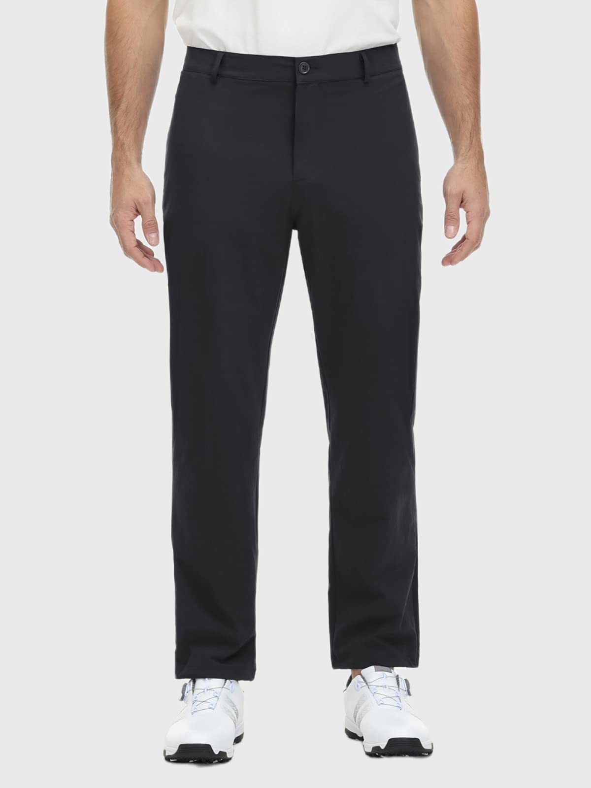 EXARUS Mens Golf Pants Stretch Relaxed Fit Expandable Waist Quick Dry Dress Pants with Pockets Flat Front Lightweight Black XL