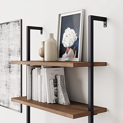 Nathan James Theo 6-Shelf Tall Bookcase, Wall Mount Bookshelf with Reclaimed Wood and Industrial Metal Frame, Oak/Black