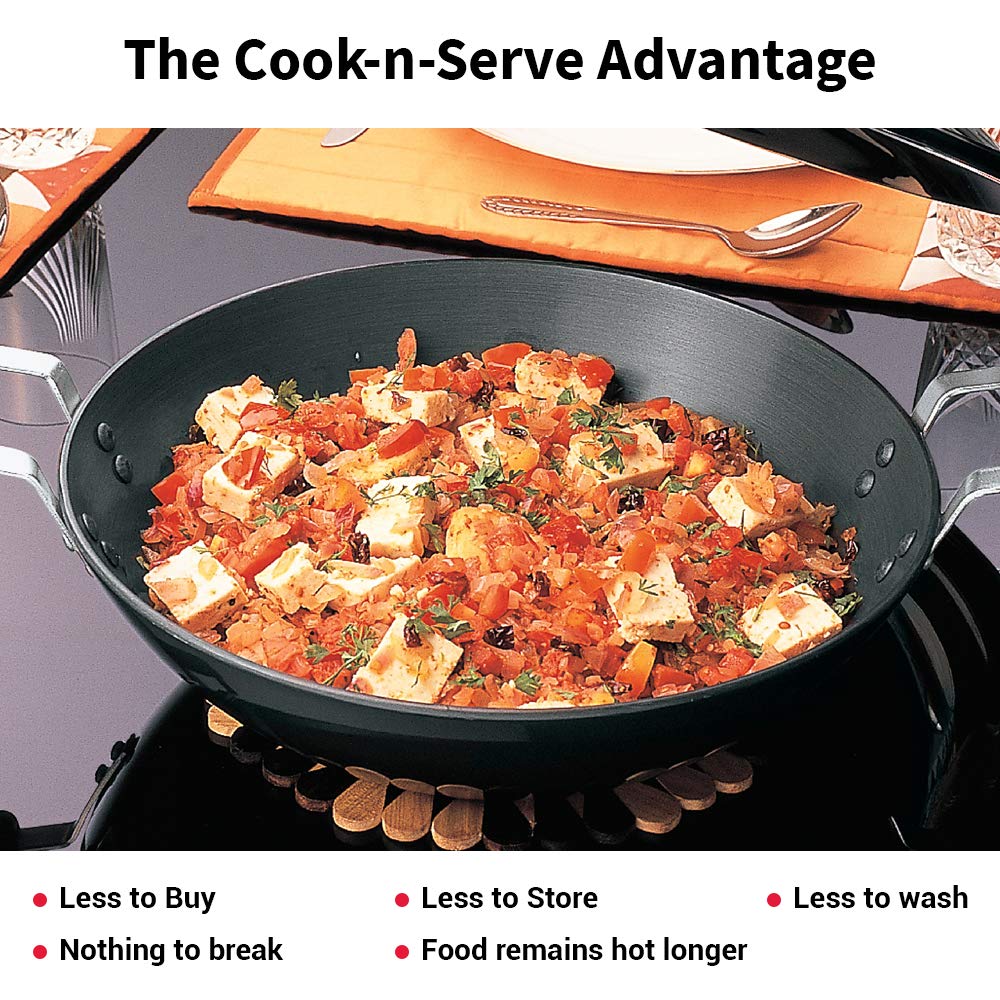 Futura L23 Hawkins Hard Anodised Deep Fry Pan/Kadhai with Flat Bottom and Steel Lid, 2.5 Liter, Small, Black