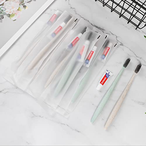 Xuezoioy Disposable Toothbrushes with Toothpaste,60 Pack Individually Wrapped Disposable Travel Toothbrushes Kit in Bulk for Homeless,Nursing Home,Hotel,Charity (Apricot+Green)
