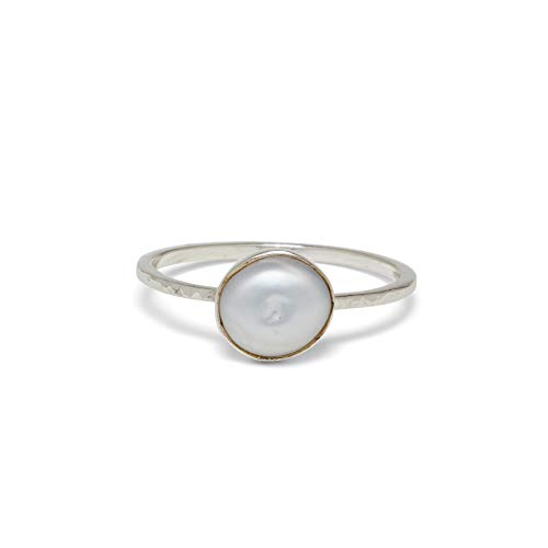 Pura Vida Silver-Plated Pretty in Pearl Ring, 925 Sterling Silver Band - Size 8