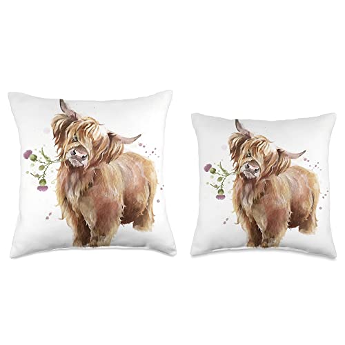 Highland Cow Throw Pillow, 16x16, Multicolor