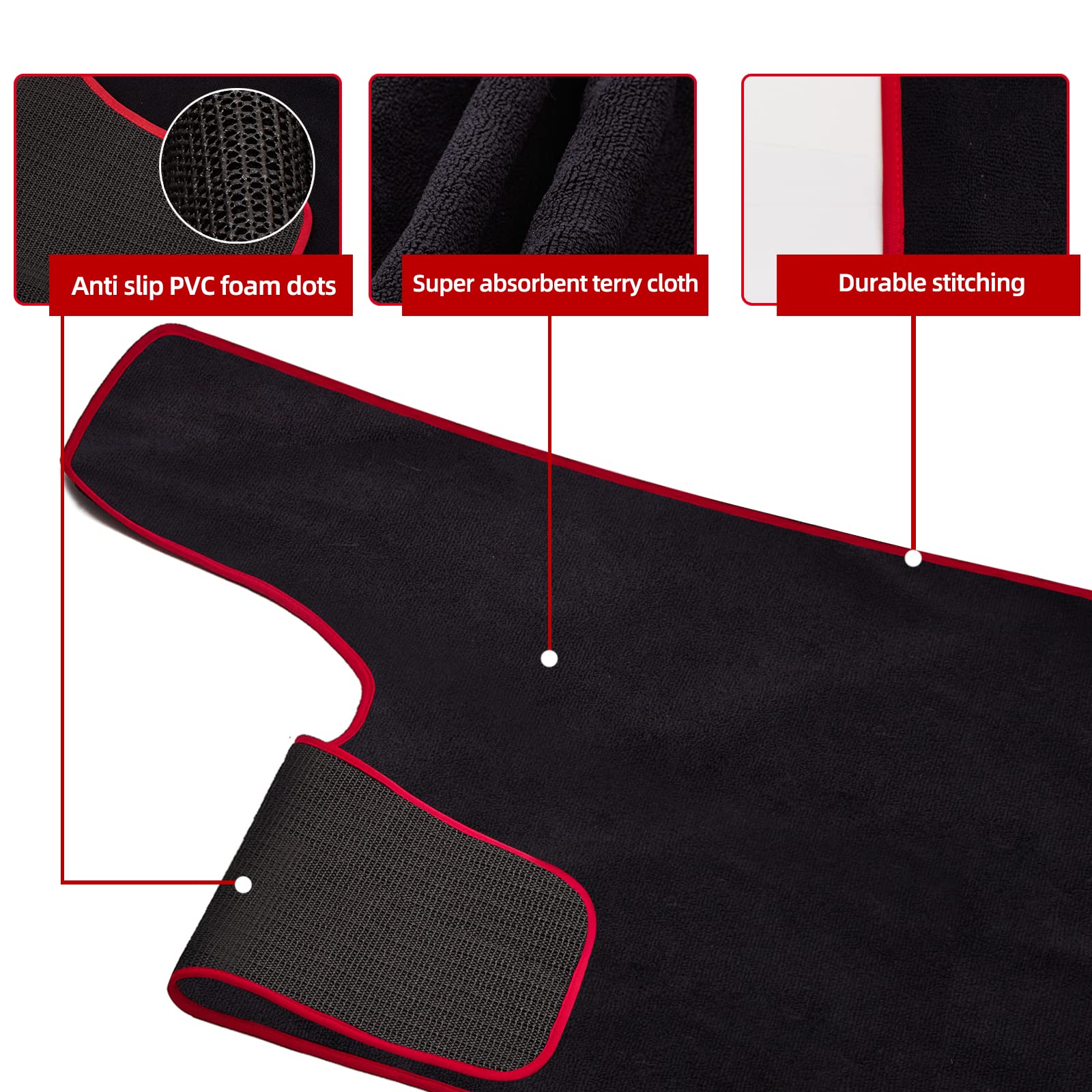 Exercise Bike Sweat Towel Mat, Super Absorbent Spin Bike Sweat Guard, Anti Slip & Machine Washable Mat Compatible with Peloton Bike, Peloton Accessories Black/Red