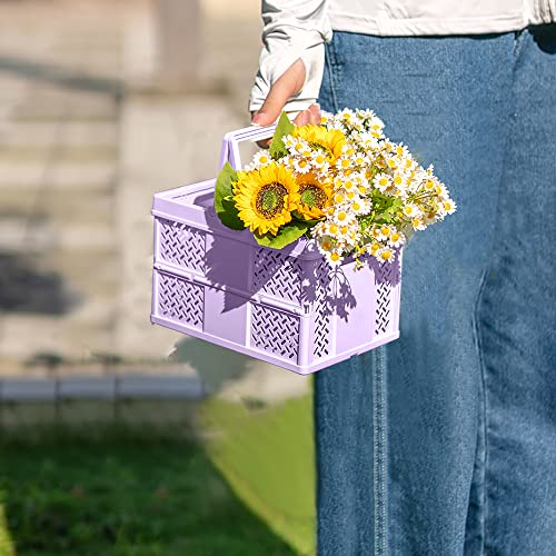 DI QIU REN 2 Pack Pastel Crates for Storage, Plastic Stackable Crates Small Baskets with Handles, Cute Mini Crates for Home Kitchen Desktop Shelf Office Organizing and Decoration(7.3x5.3x4.9)
