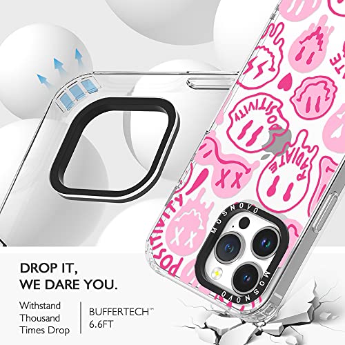 MOSNOVO Compatible with iPhone 14 Pro Max Case, [Buffertech 6.6 ft Drop Impact] [Anti Peel Off Tech] Clear TPU Bumper Phone Case Cover Pink Smiles Face Designed for iPhone 14 Pro Max 6.7"