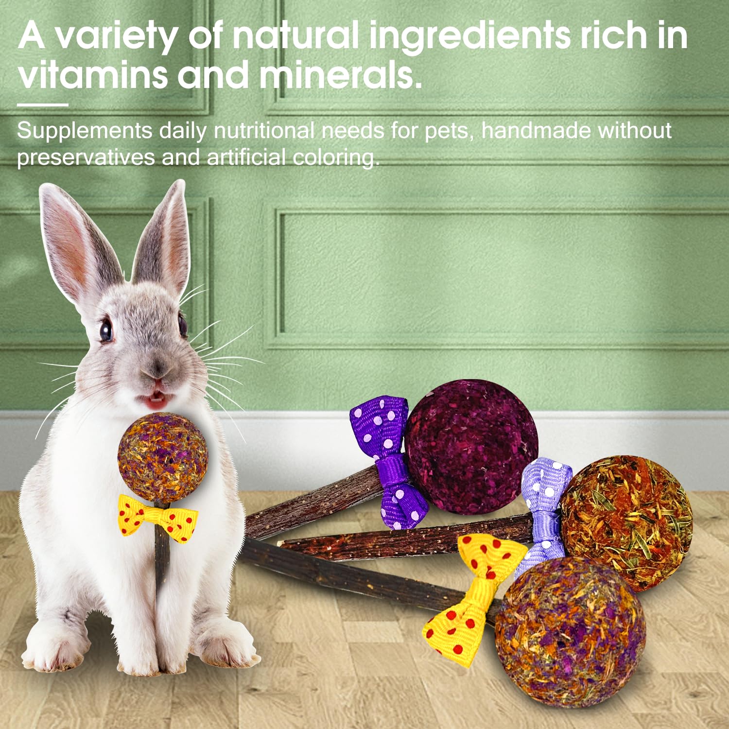 KIROYAL 18 PCS Rabbit Chewable Lollipop Toys, Interactive Bunny Toy for Small Pets, Purely Handmade Chew Toys for Bunnies, Guinea Pigs, Hamsters, and Chinchillas, Bunny Teeth Care