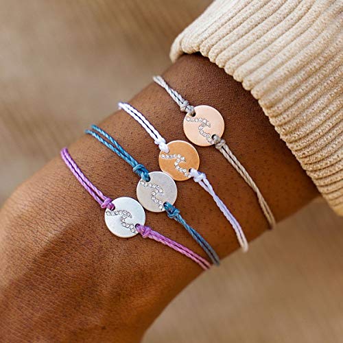 Pura Vida Silver Pave Wave Coin Bracelet - 100% Waterproof, Adjustable Band - Brand Charm, Lavender
