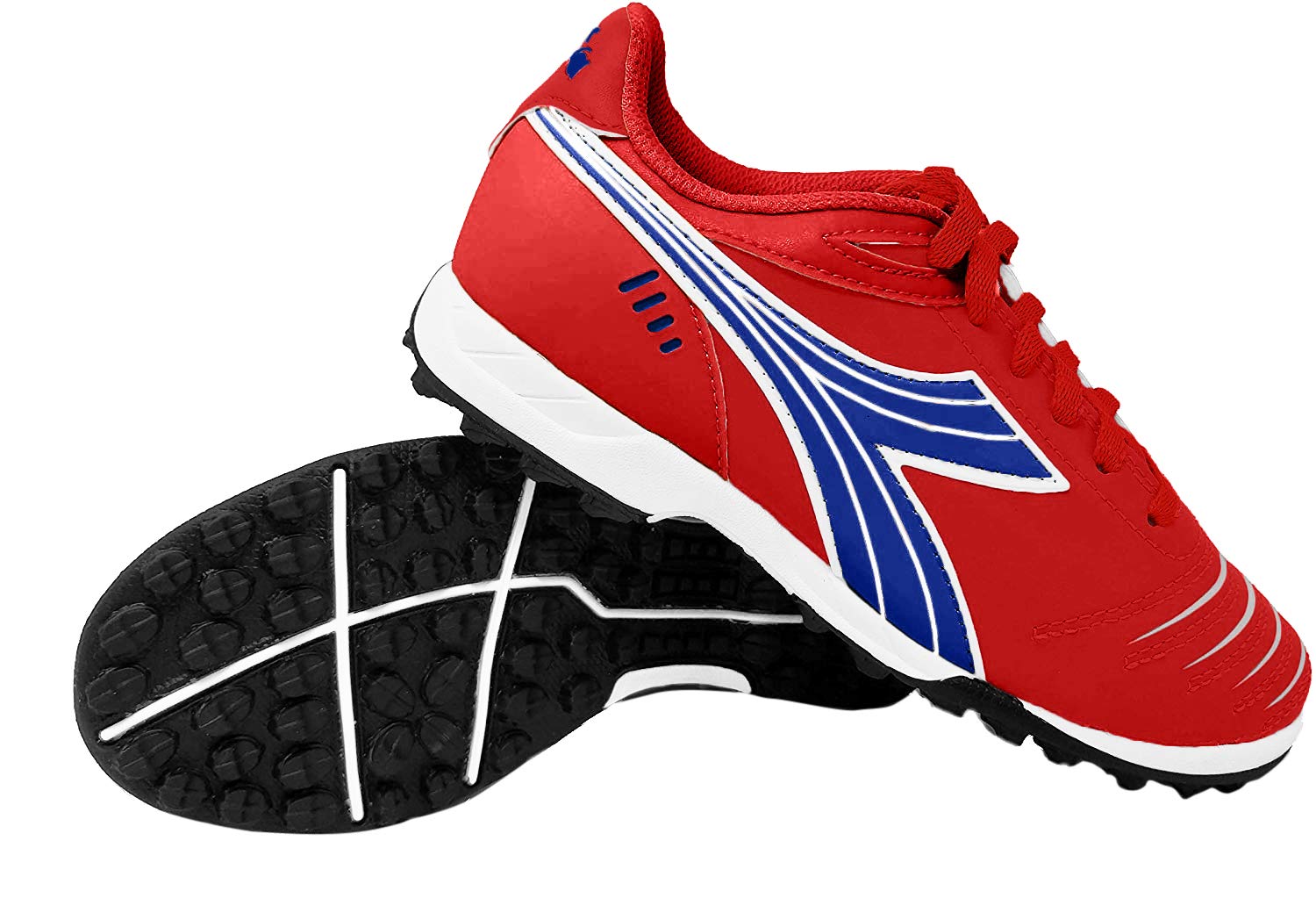 Diadora Kids Cattura TF JR Turf Soccer Shoe (4.5 Big Kid, Red/Royal/White)