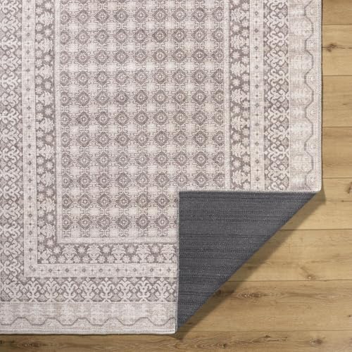 Livabliss x Our PNW Home Rainier Cottage Border Washable Area Rug, 10' x 14', Light Brown
