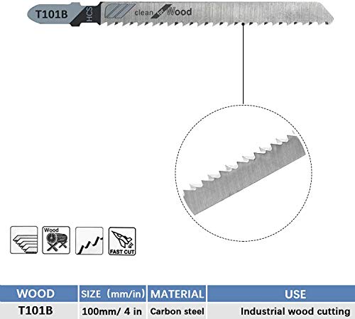 Diagtree 50 PACK T101B 4 Inch 10 TPI T-Shank Contractor Jig saw Blades -Made for High Speed Carbon Steel, Clean and Precise Straight