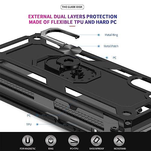 LeYi for Samsung Note 10 Case: Galaxy Note 10 Phone Case with [2 Pack] Camera Lens Protector, Military-Grade Shockproof Protective Case with Metal Ring Kickstand for Samsung Note 10, Black