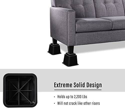Lufia Bed Furniture Risers 5 Inch, Heavy Duty Bed Lifts Risers for for Sofa, Table, Couch, Chair or Desk (Set of 6, Black)