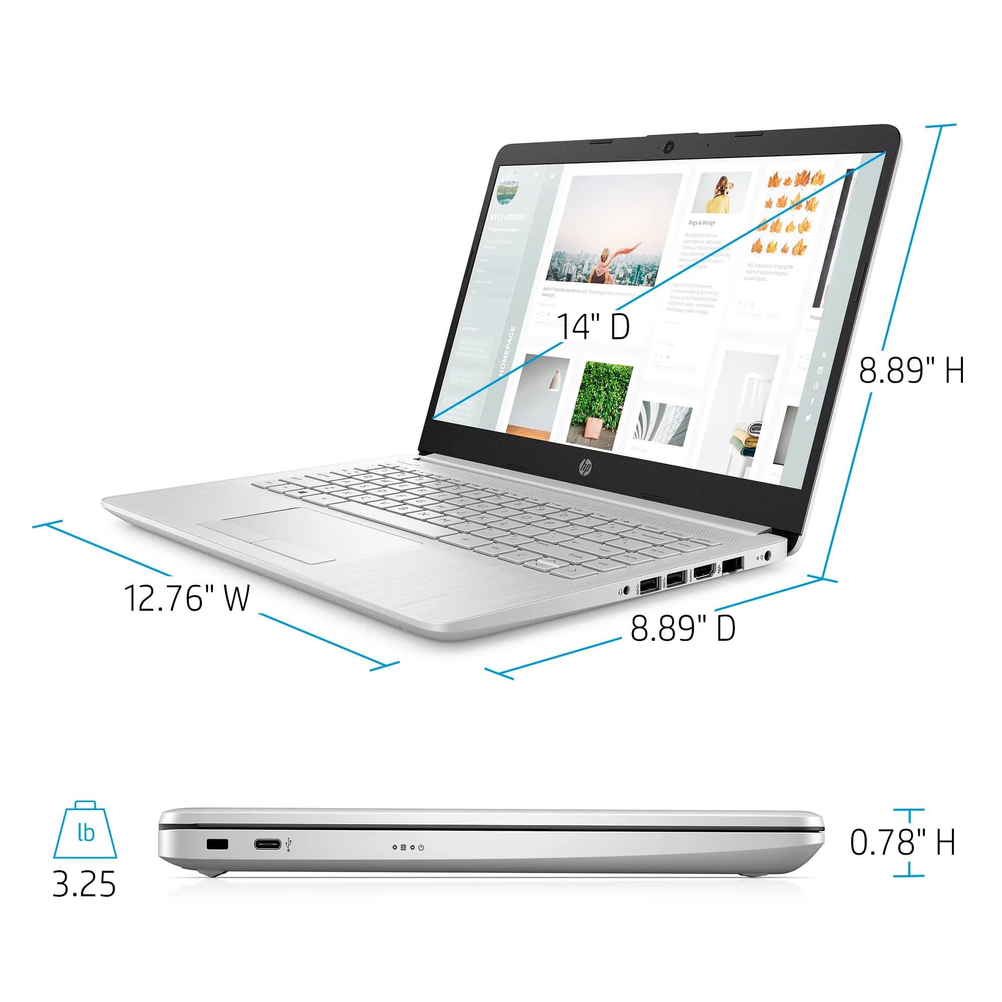 HP 2022 Newest Laptop Computer, 14" HD Display, Quad-Core Intel Pentium N5030 (Upto 3.1GHz), 16GB RAM, 512GB SSD, HD Webcam, HDMI, Bluetooth, WiFi, RJ-45, 1-Year Office 365, Win10+MarxsolCables