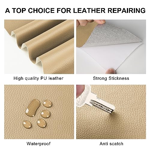 YAFLC Self Adhesive Leather Repair Tape Kit, 4"x 63" Leather Repair Patch for Furniture, Leather Repair Patch for Car seat, Sofas, Couch, Boat Seat (Beige Yellow)
